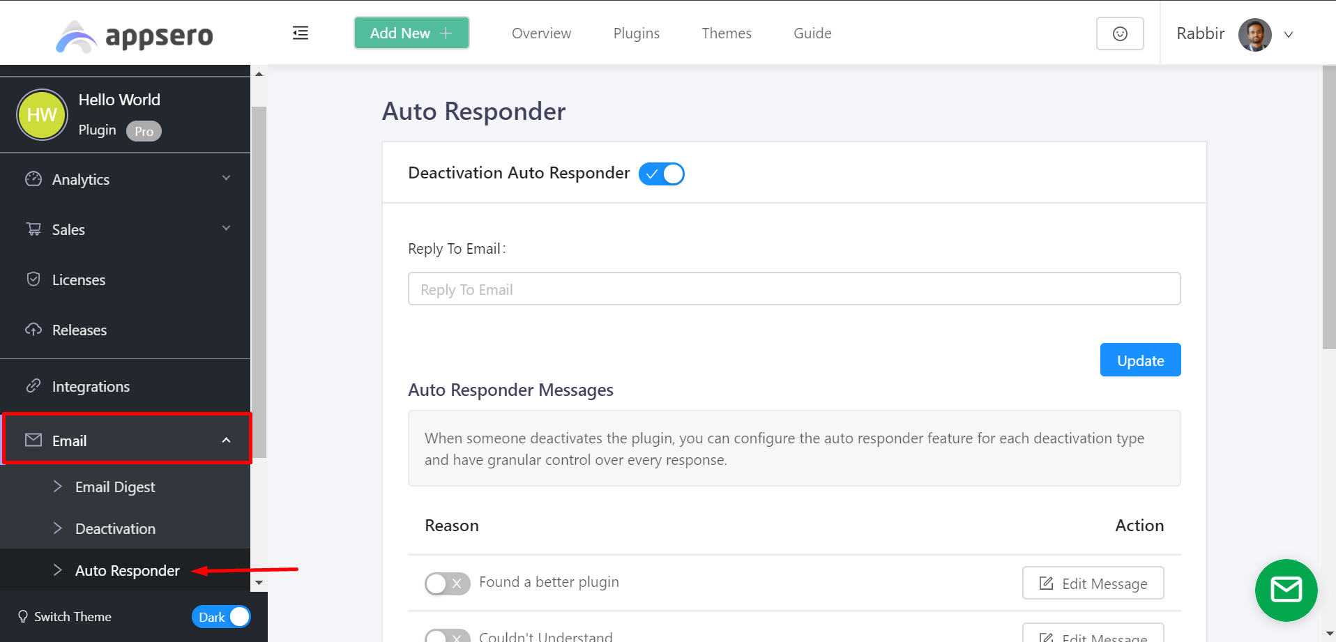 Deactivation Auto Responder-Appsero